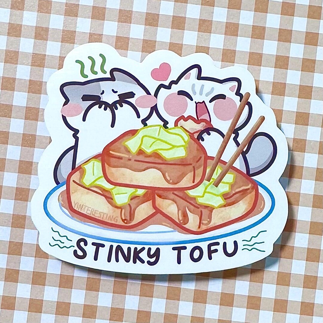 Stinky Tofu Meow Sticker: Kawaii Glossy Vinyl Die Cut, Taiwanese Food ...