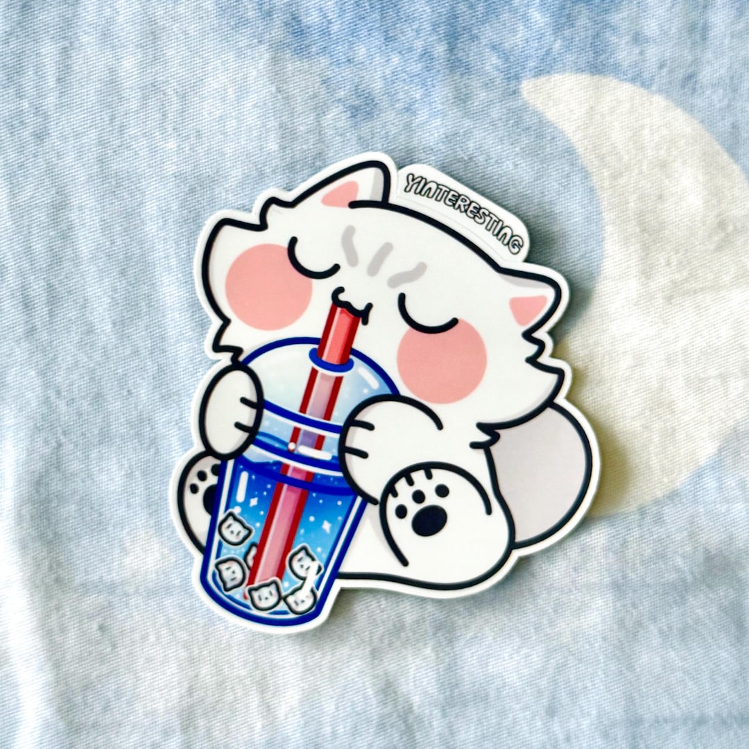 Kawaii Cat Boba Milk Tea Sticker:glossy Vinyl Stickers - Etsy