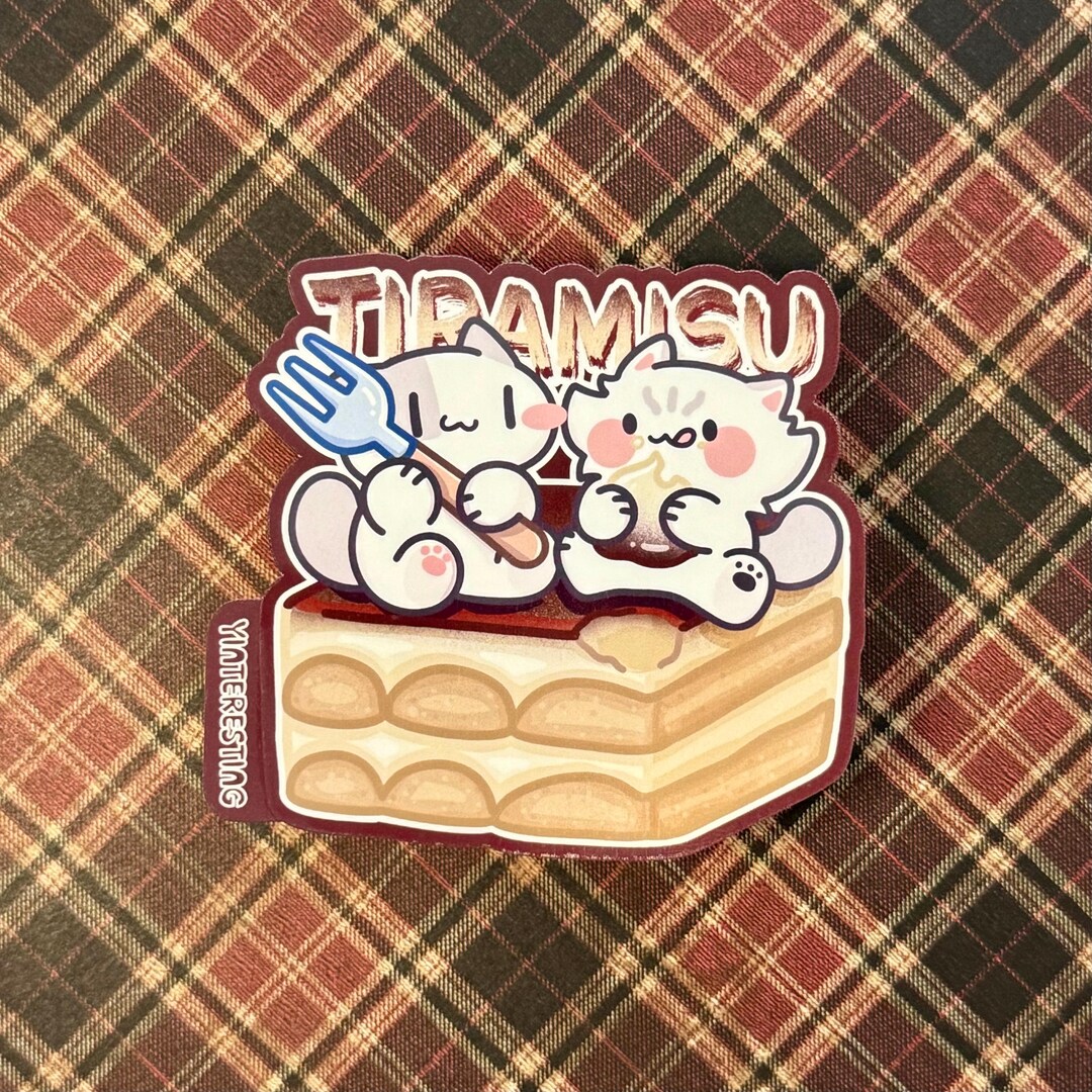 Tiramisu Cake Cat Sticker, Kawaii Glossy Vinyl Die Cut Sticker ...