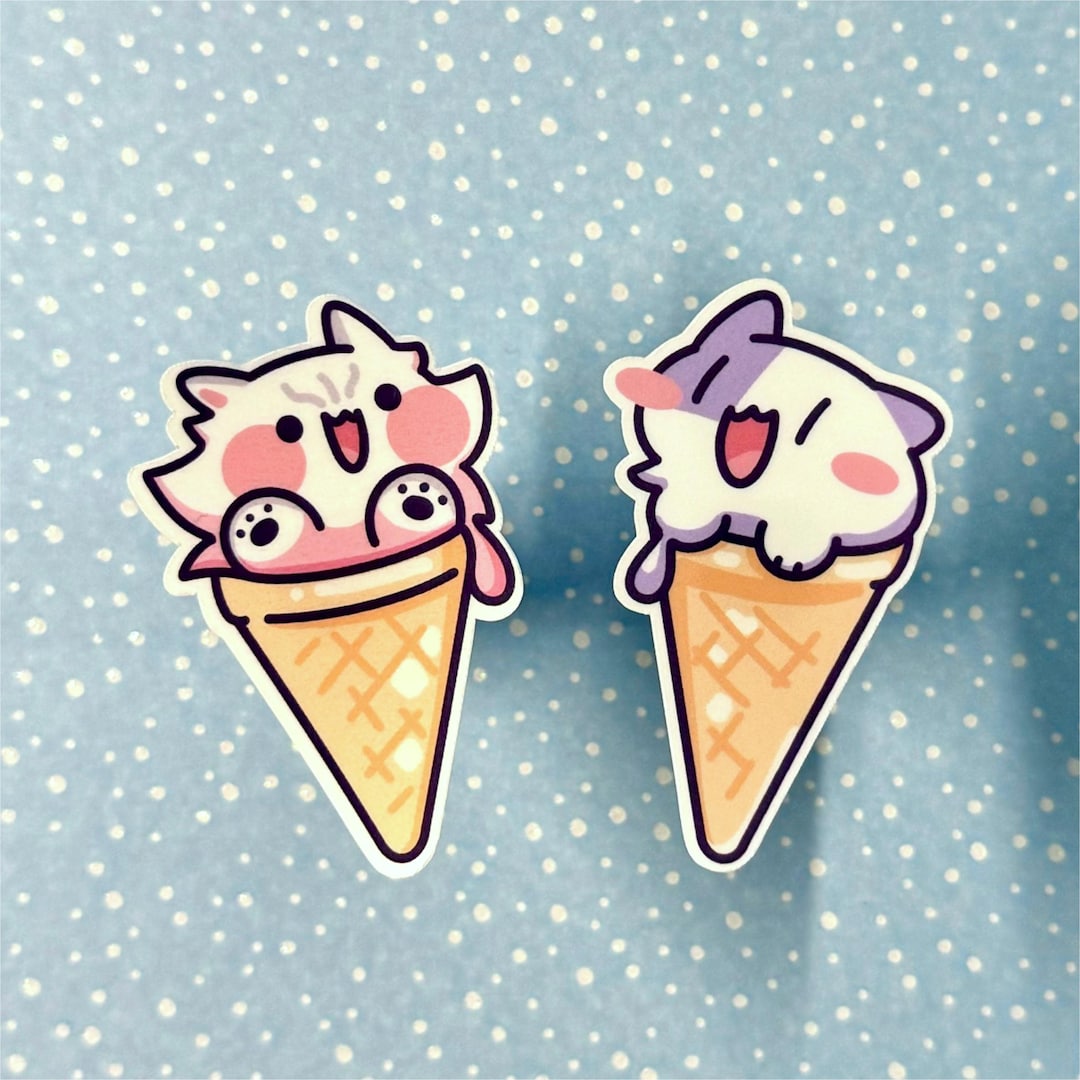 Ice Cream Cat Stickers: Kawaii Glossy Vinyl Die Cut Stickers - Etsy