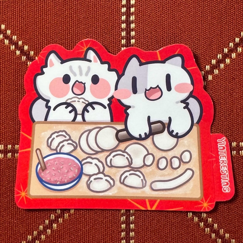 Making Dumplings Jiaozi Cute Cats Stickers, Chinese Tradition Sticker ...