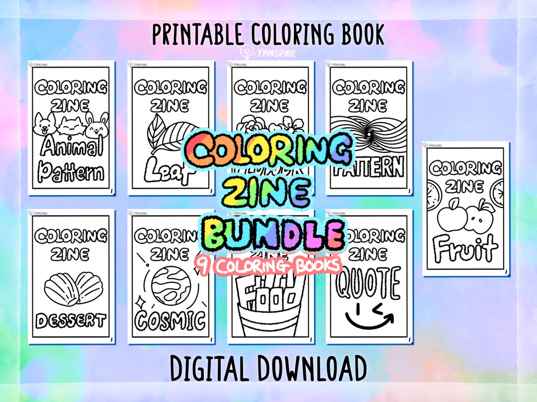 9 Coloring Zine Book Bundle, Mini Printable Coloring Book, Adult & Kids ...
