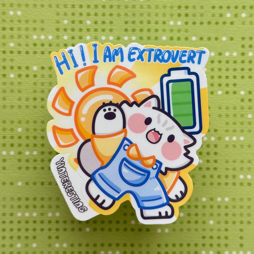 Extrovert Cute Cat Sticker, Kawaii Glossy Vinyl Die Cut Sticker ...
