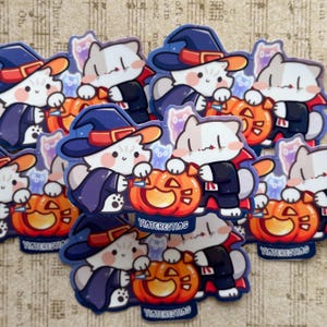 Halloween Jack O Lantern Pumpkin Cats Stickers, Glossy Die Cut Sticker ...