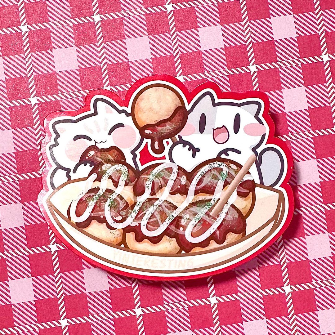 Takoyaki Cat Sticker: Kawaii Glossy Vinyl Die Cut, Weatherproof - Etsy