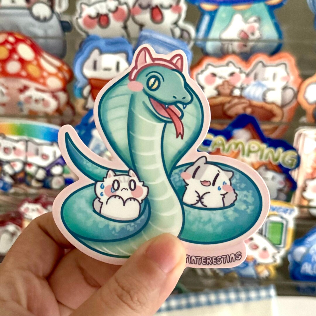 Year of Snake Chinese Zodiac Cat Sticker, Kawaii Glossy Vinyl Die Cut ...