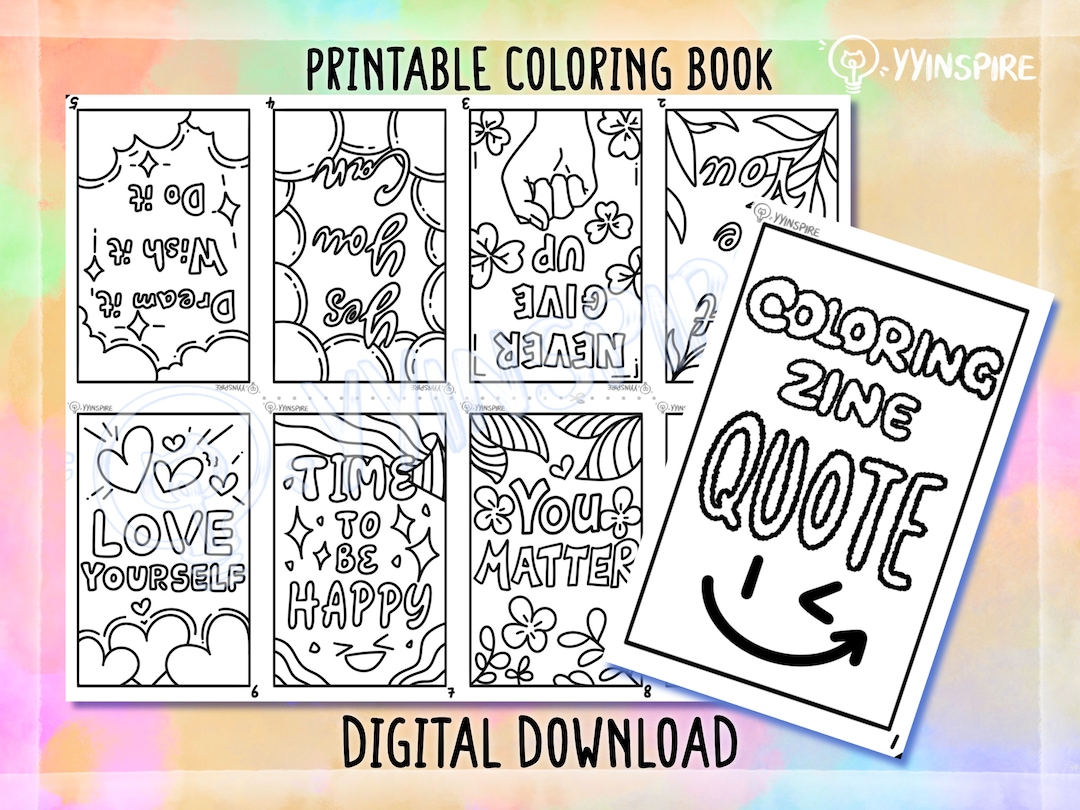 Quote Coloring Zine Book, Mini Printable Coloring Book, Adult & Kids ...