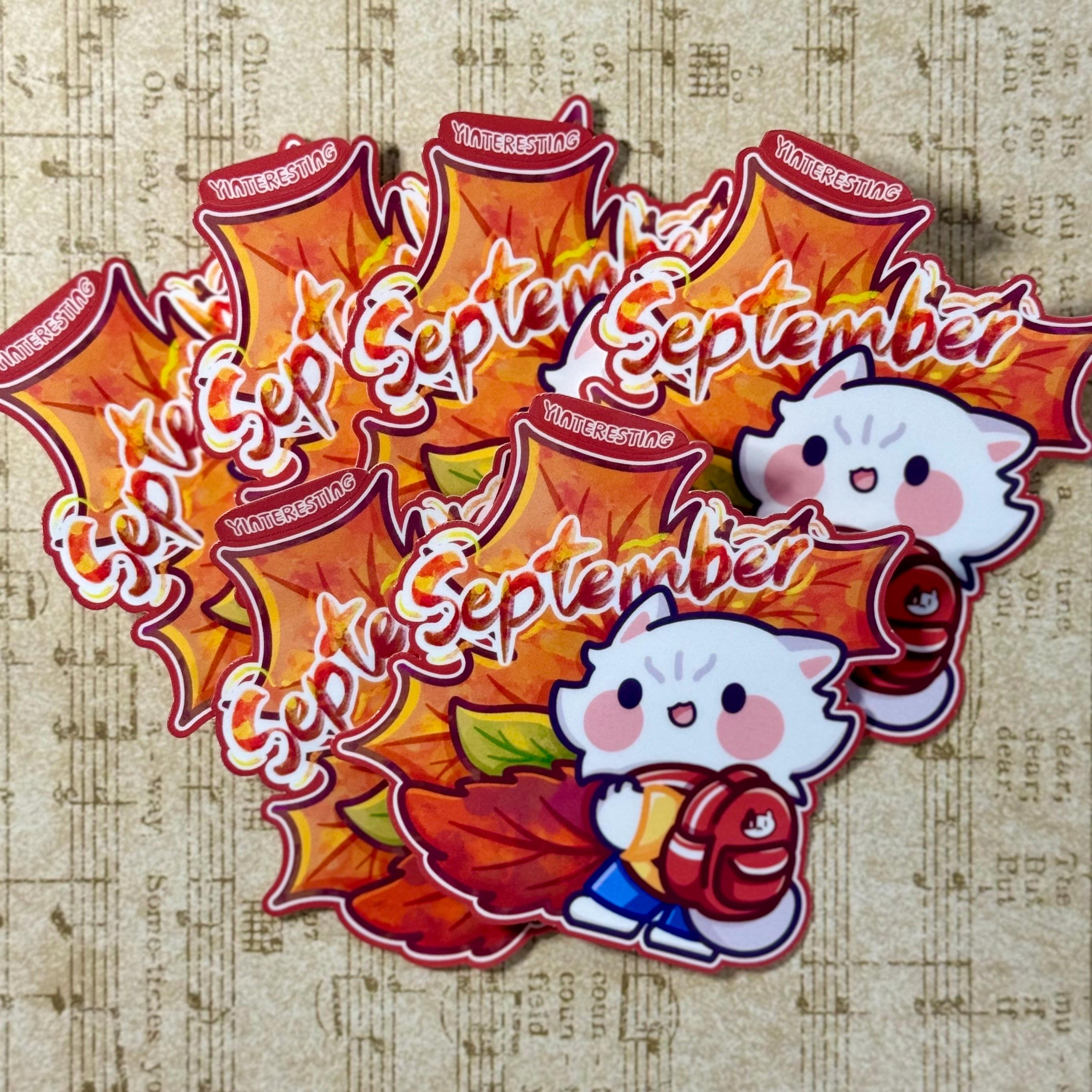 September Sticker of the Month Cute Cat, Glossy Vinyl Die Cut Sticker ...