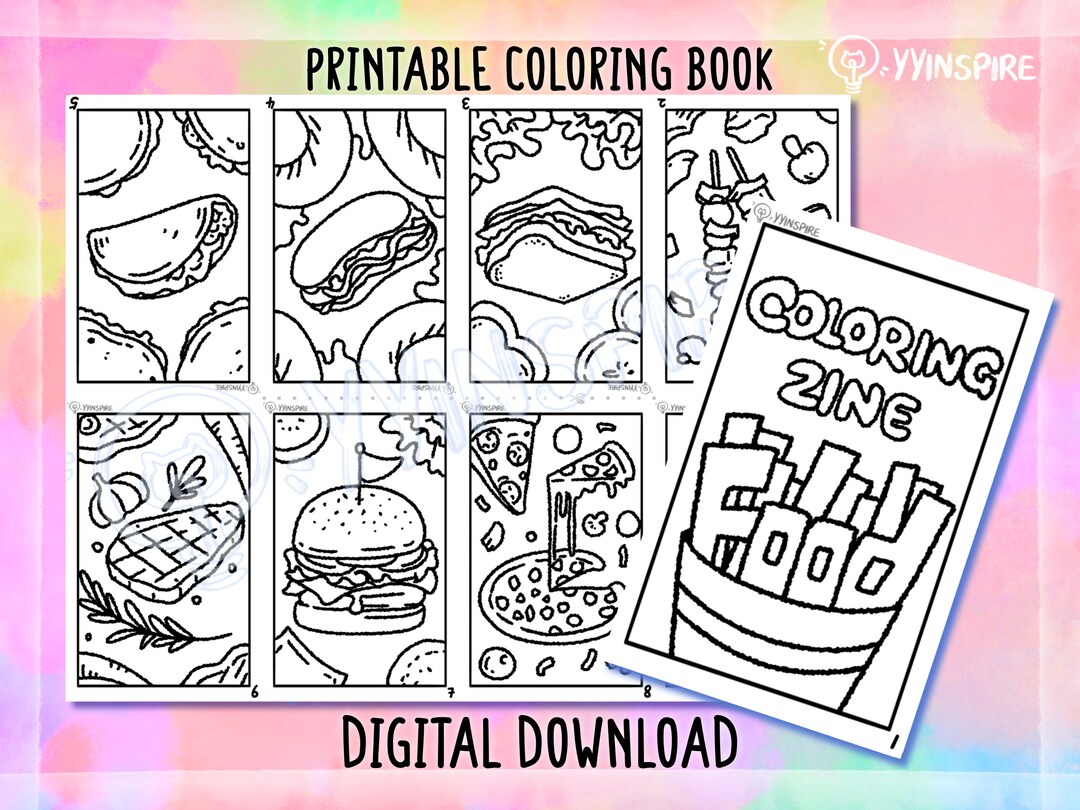 Food Coloring Zine Book, Mini Printable Coloring Book, Adult & Kids ...