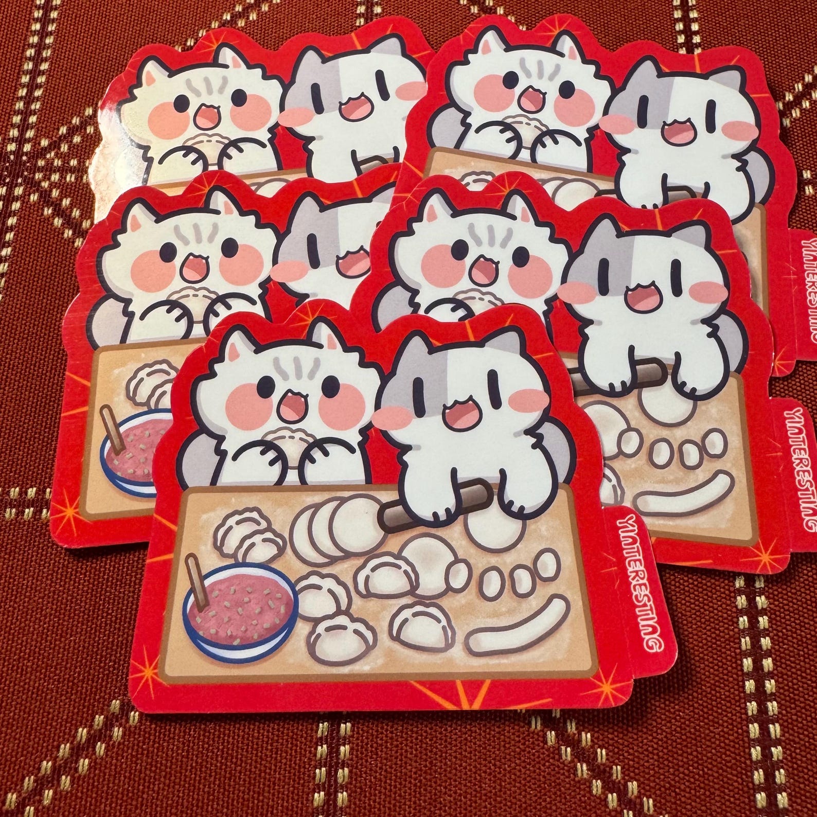 Making Dumplings Jiaozi Cute Cats Stickers, Chinese Tradition Sticker ...