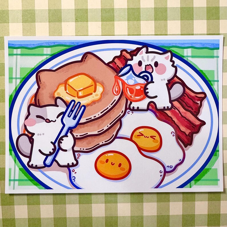 Foodie Kitties 5”x7” Art Print Cute Cats, Gift for Cat Lover, 5 X 7 ...