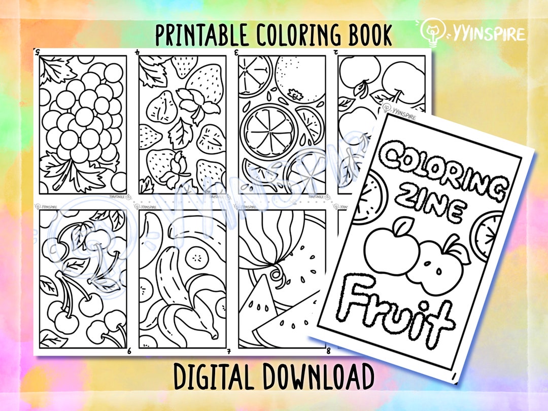 Fruit Coloring Zine: Printable Mini Coloring Book (digital Download PDF ...