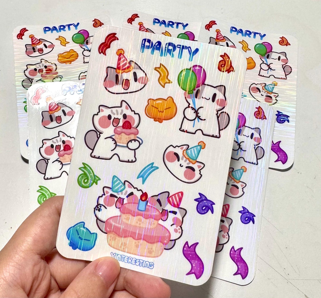 Party Cat Sticker Sheet: Laminated Stickers - Etsy