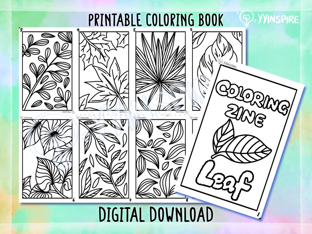 Leaf Coloring Zine Book, Mini Printable Coloring Book, Adult & Kids ...