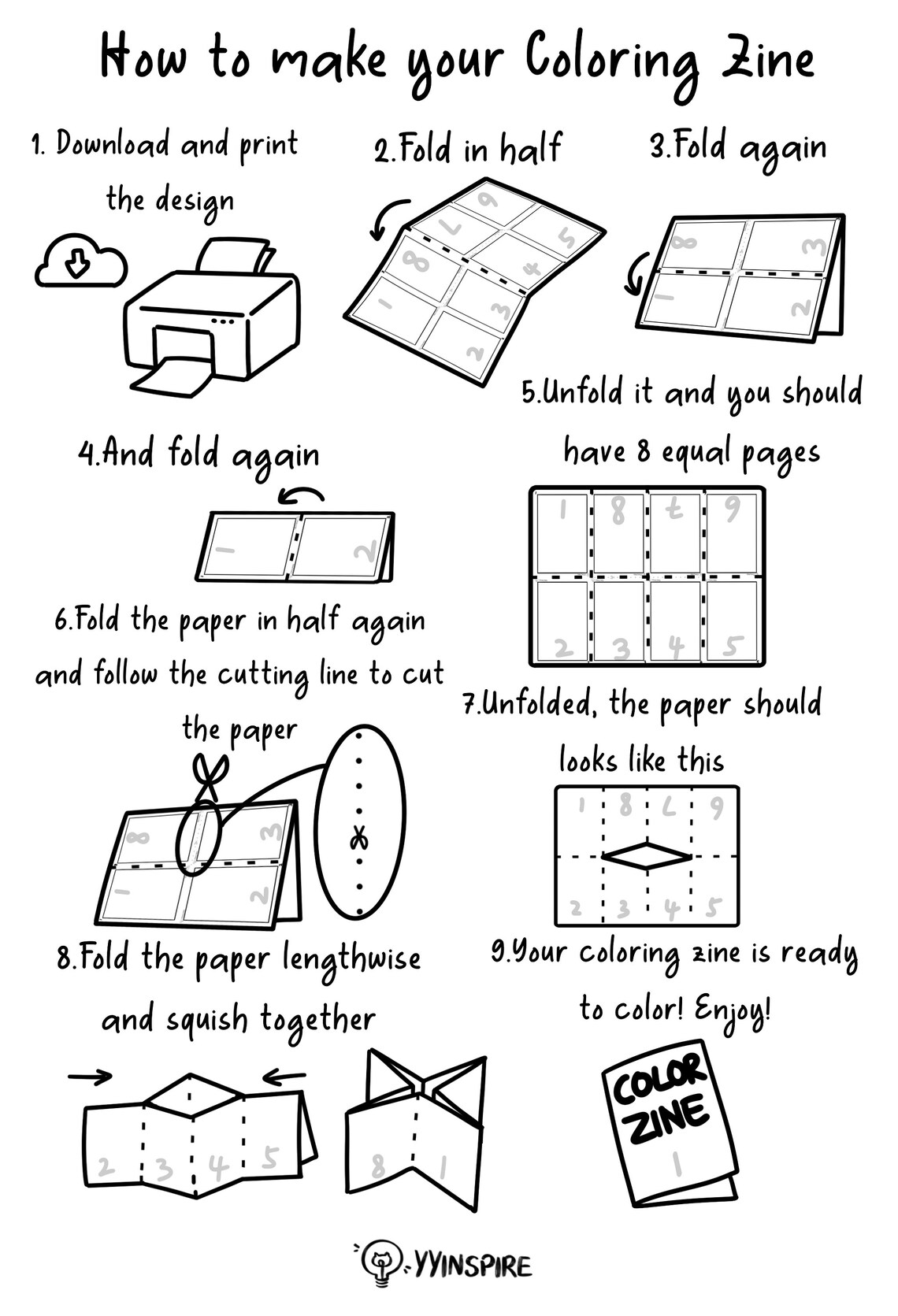Food Coloring Zine Book, Mini Printable Coloring Book, Adult & Kids ...