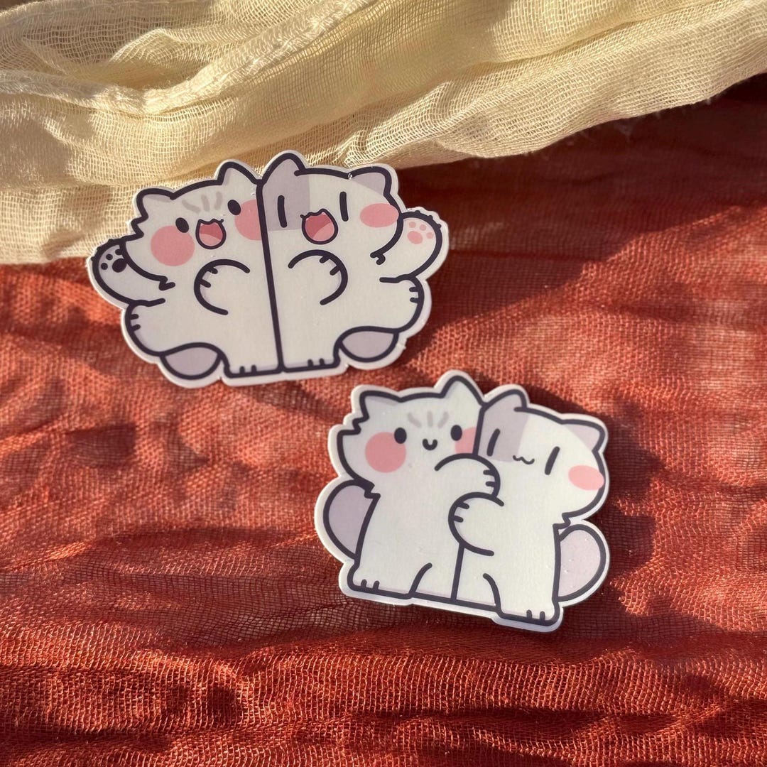 Besties Cat Stickers: Kawaii Glossy Vinyl Stickers - Etsy