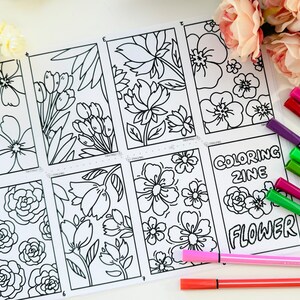 Flower Coloring Zine Book, Mini Printable Coloring Book, Adult & Kids ...