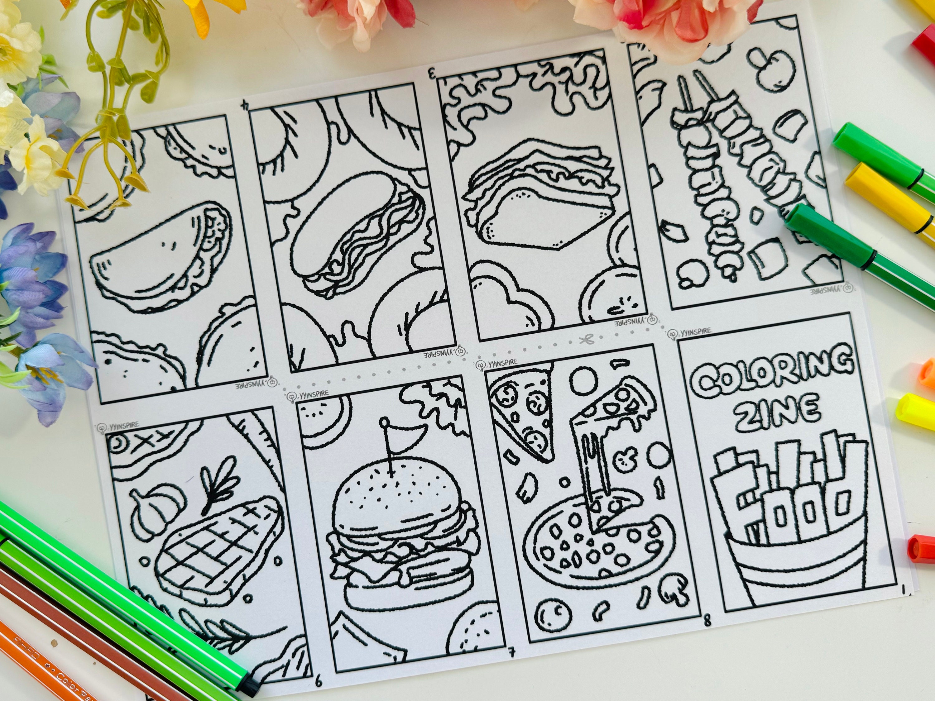 Food Coloring Zine Book, Mini Printable Coloring Book, Adult & Kids ...