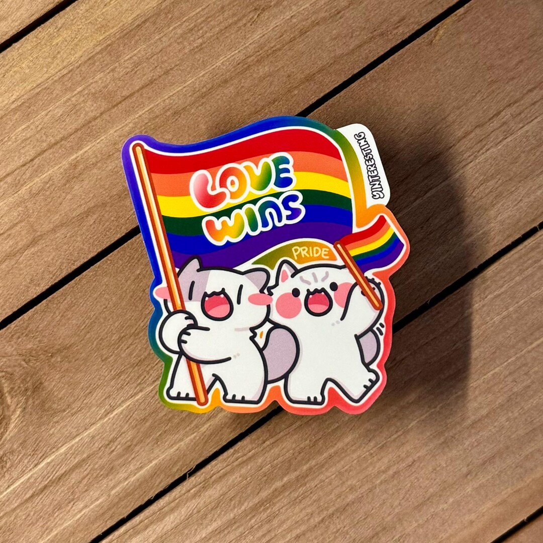 LGBTQ+ Pride Cat Sticker, Kawaii Glossy Vinyl Die Cut Sticker ...