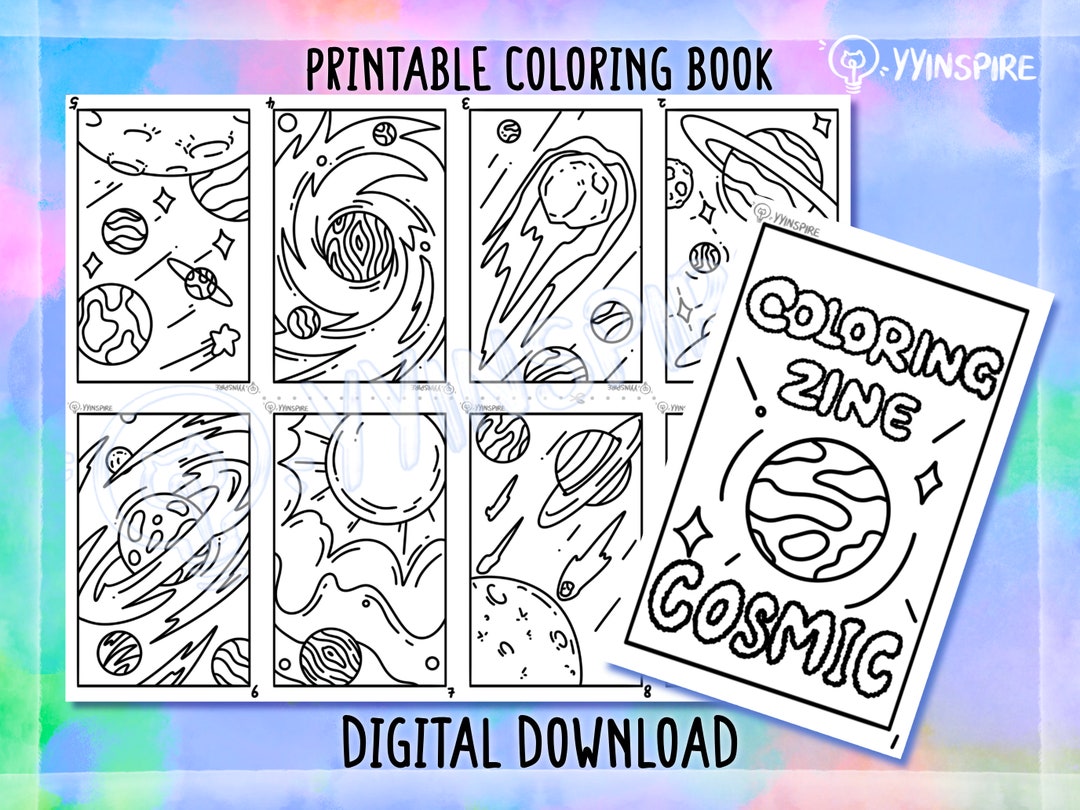 Cosmic Coloring Zine Book, Mini Printable Coloring Book, Adult & Kids ...