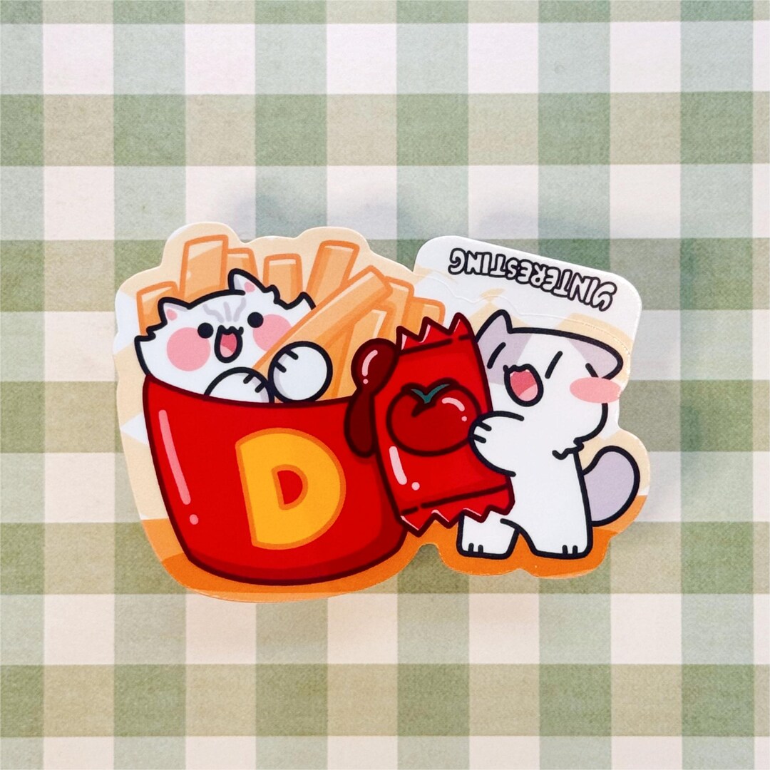 French Fries Cat Sticker: Kawaii Glossy Vinyl Stickers - Etsy