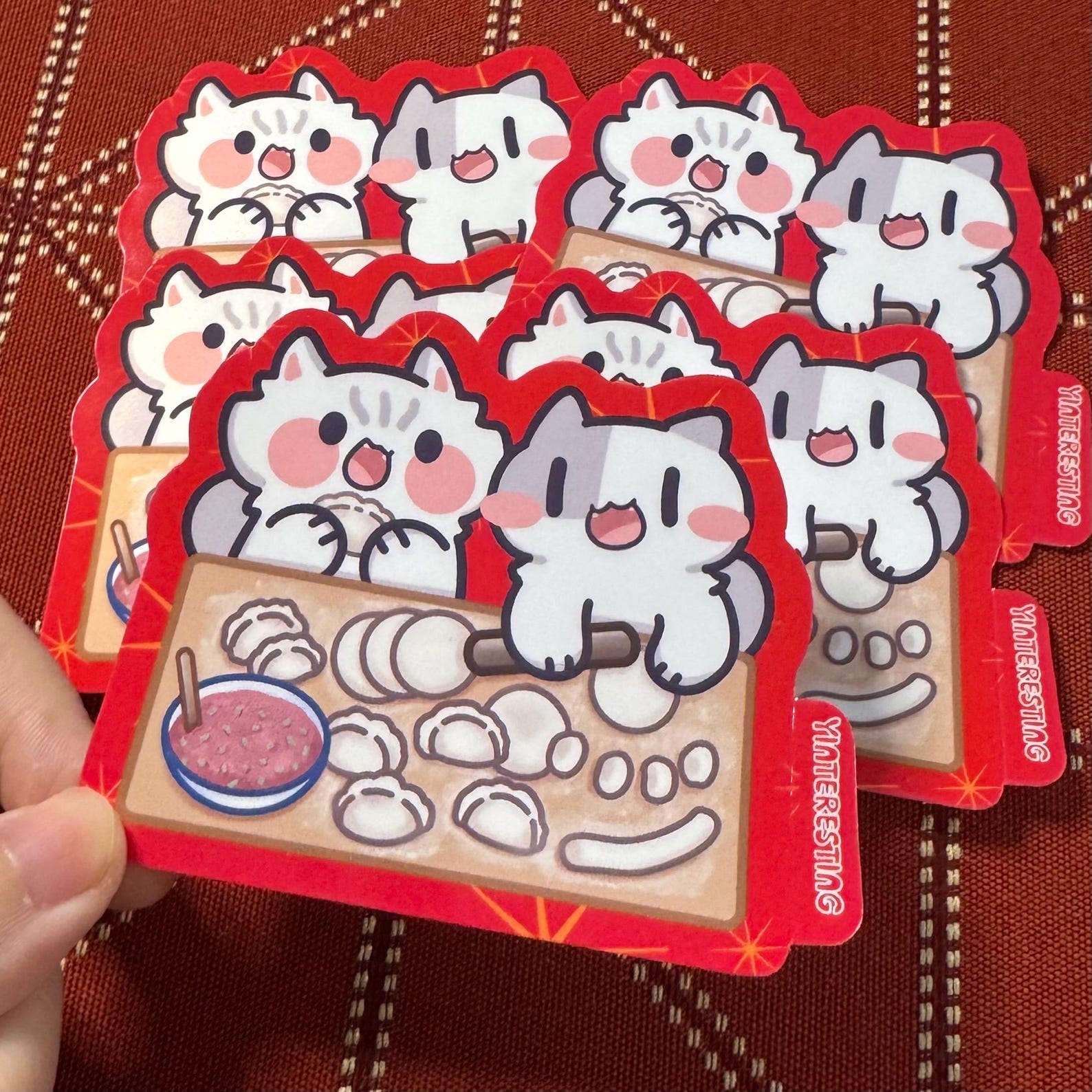 Making Dumplings Jiaozi Cute Cats Stickers, Chinese Tradition Sticker ...