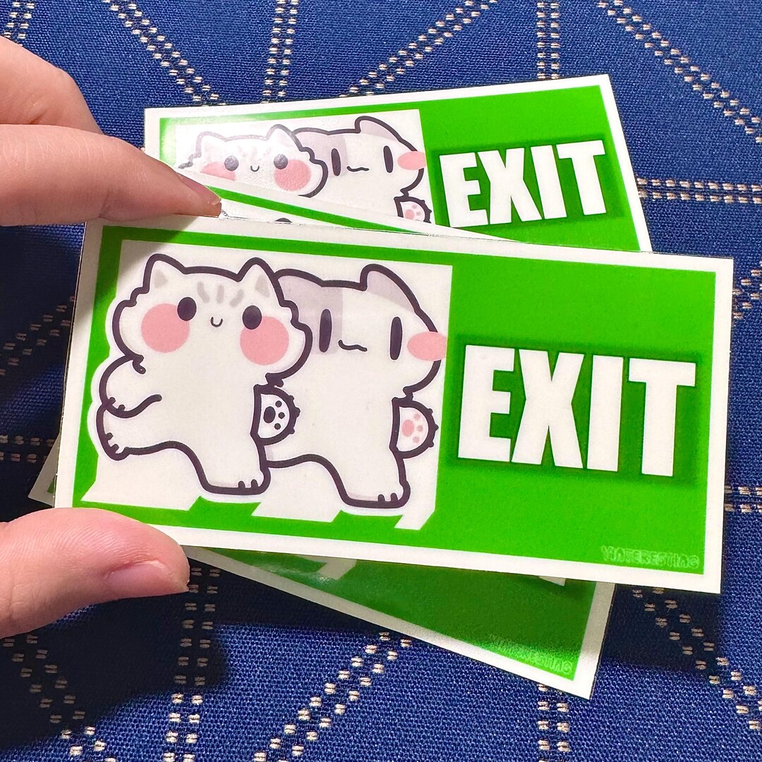 Glow in the Dark Cat Exit Sign Sticker: Kawaii Glossy Vinyl Die Cut - Etsy