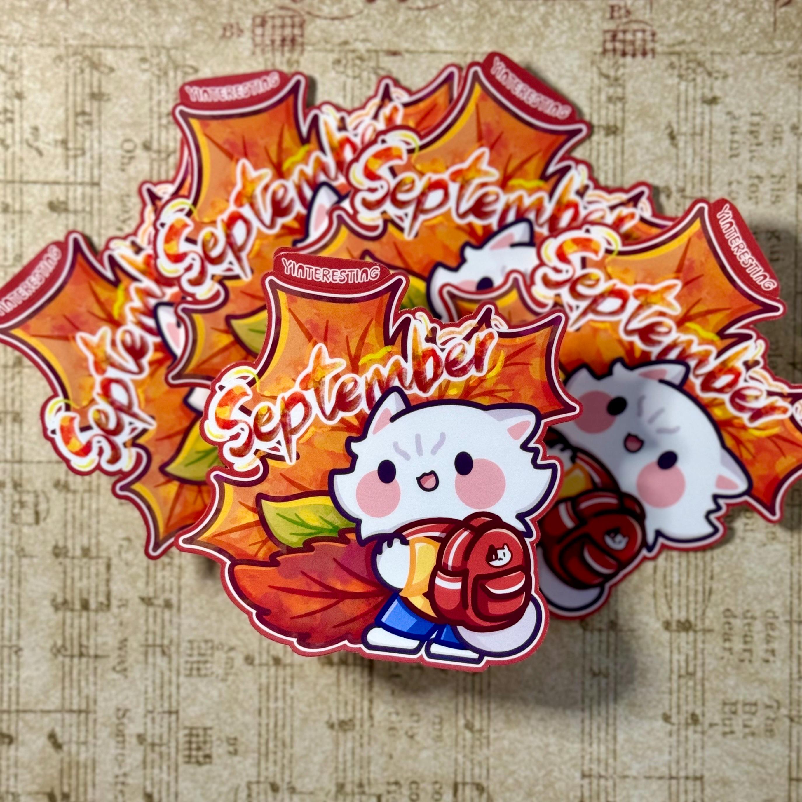 September Sticker of the Month Cute Cat, Glossy Vinyl Die Cut Sticker ...
