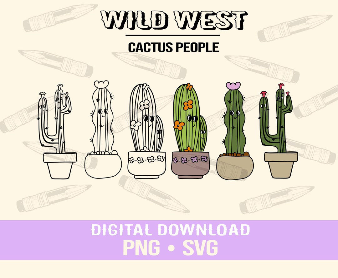 Cactus People Clip Art-cute Cacti Cartoon People Digital File- Cactus ...