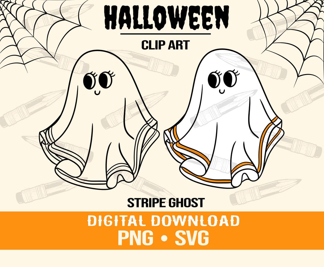 Stripe Ghost Clip Art-hand Drawn Halloween Cartoon Ghost Digital File ...