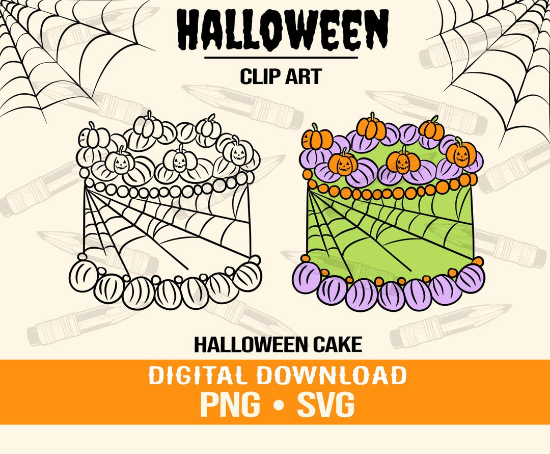 Halloween Cake Clip Art-cute Hand Drawn Halloween Cake Digital File ...