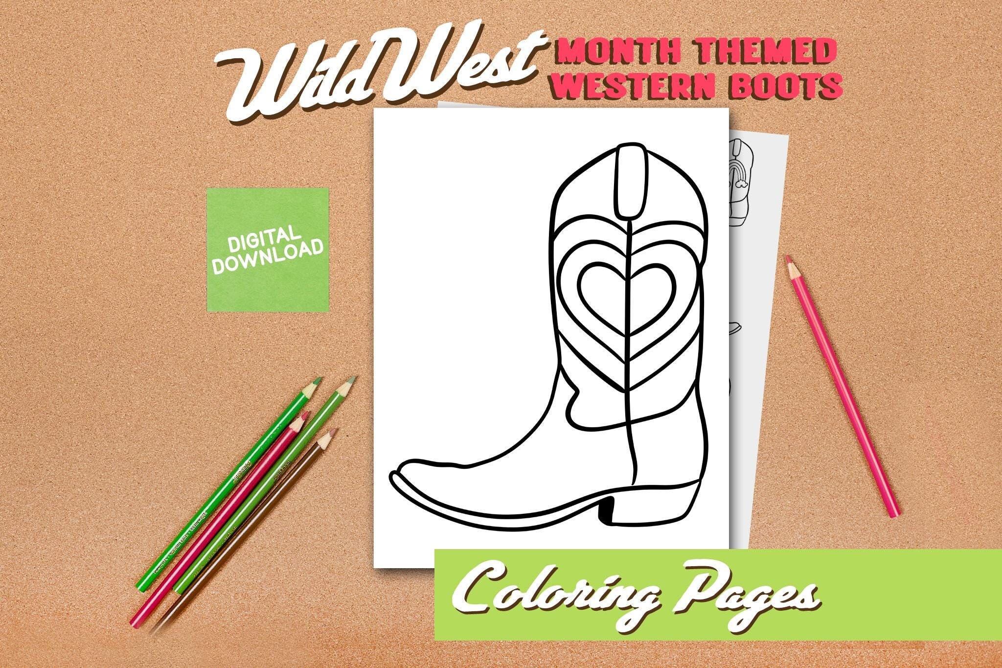 Wild West Month Theme Boot Coloring Pages-book Coloring Page-western ...