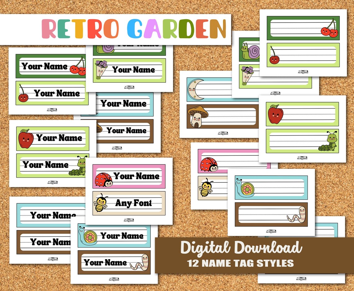 Retro Garden Desk Name Tags-digital Download Garden Name Plate-dig ...