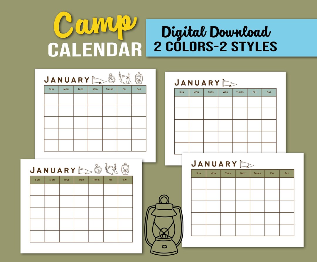 Camp Calendar-digital Download Camping Calendar-12 Month Printable ...