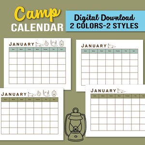 Camp Calendar-digital Download Camping Calendar-12 Month Printable ...
