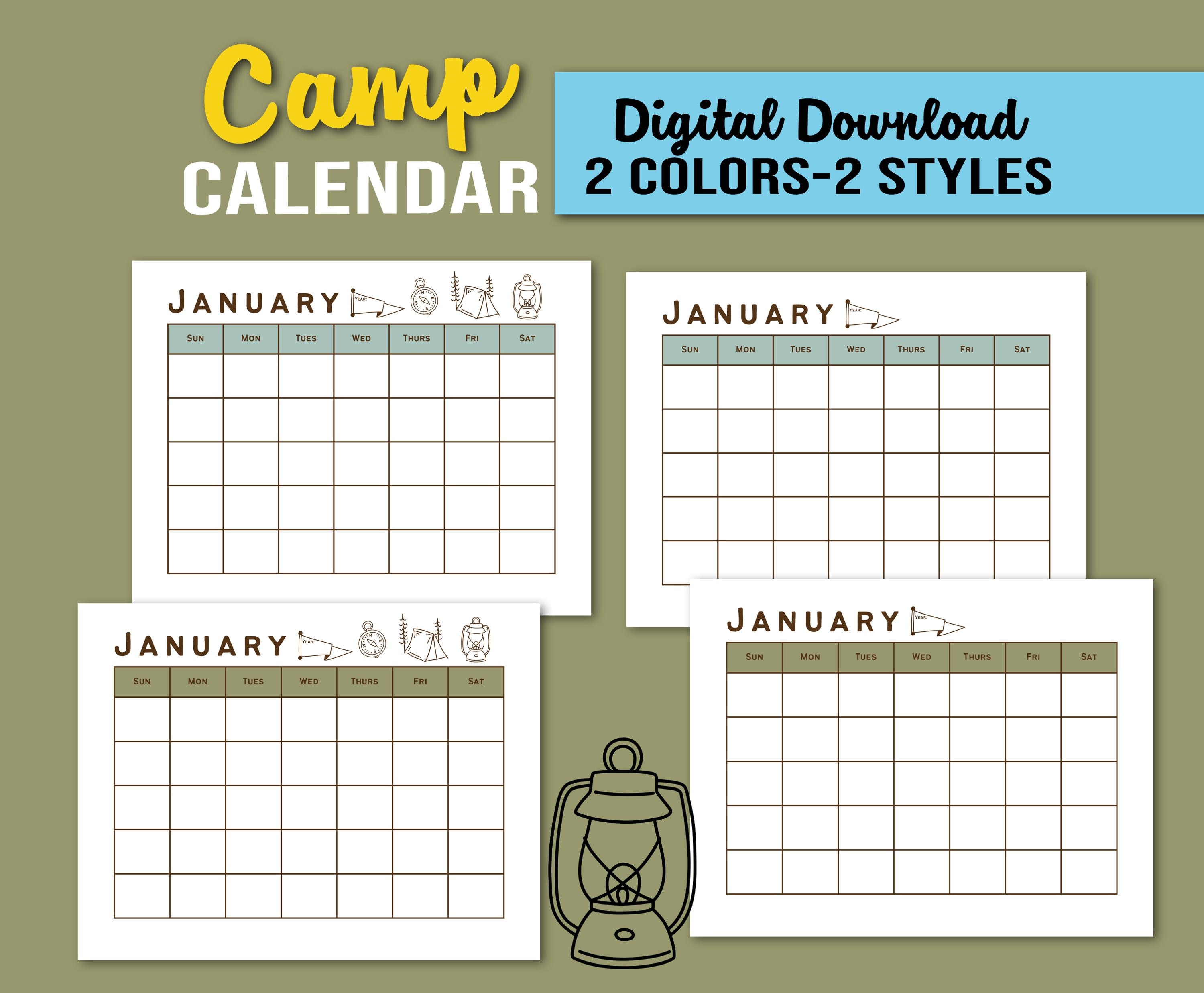 Camp Calendar-digital Download Camping Calendar-12 Month Printable ...