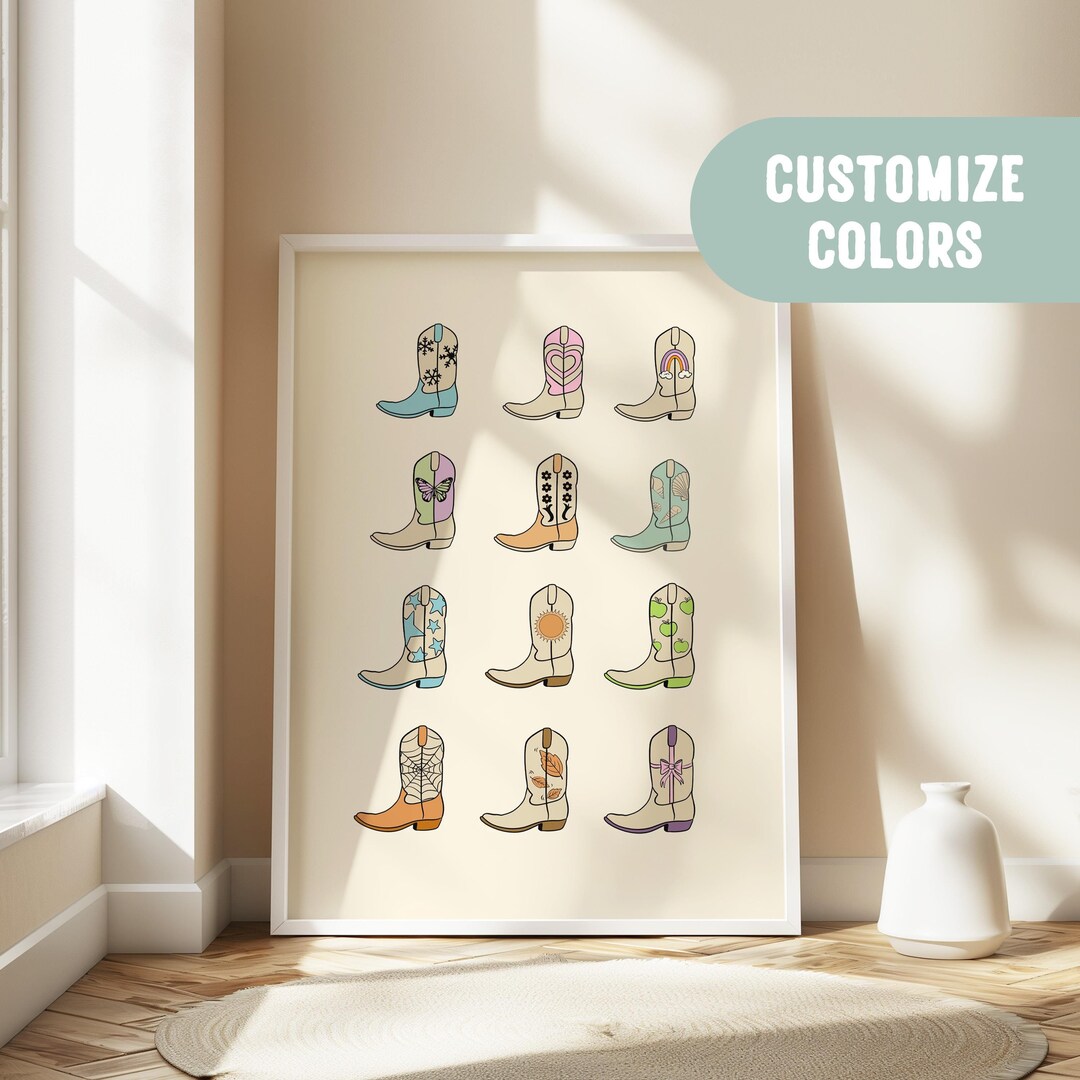 Monthly Cowboy Boot Wall Decor-minimal Digital Poster Download-digital ...