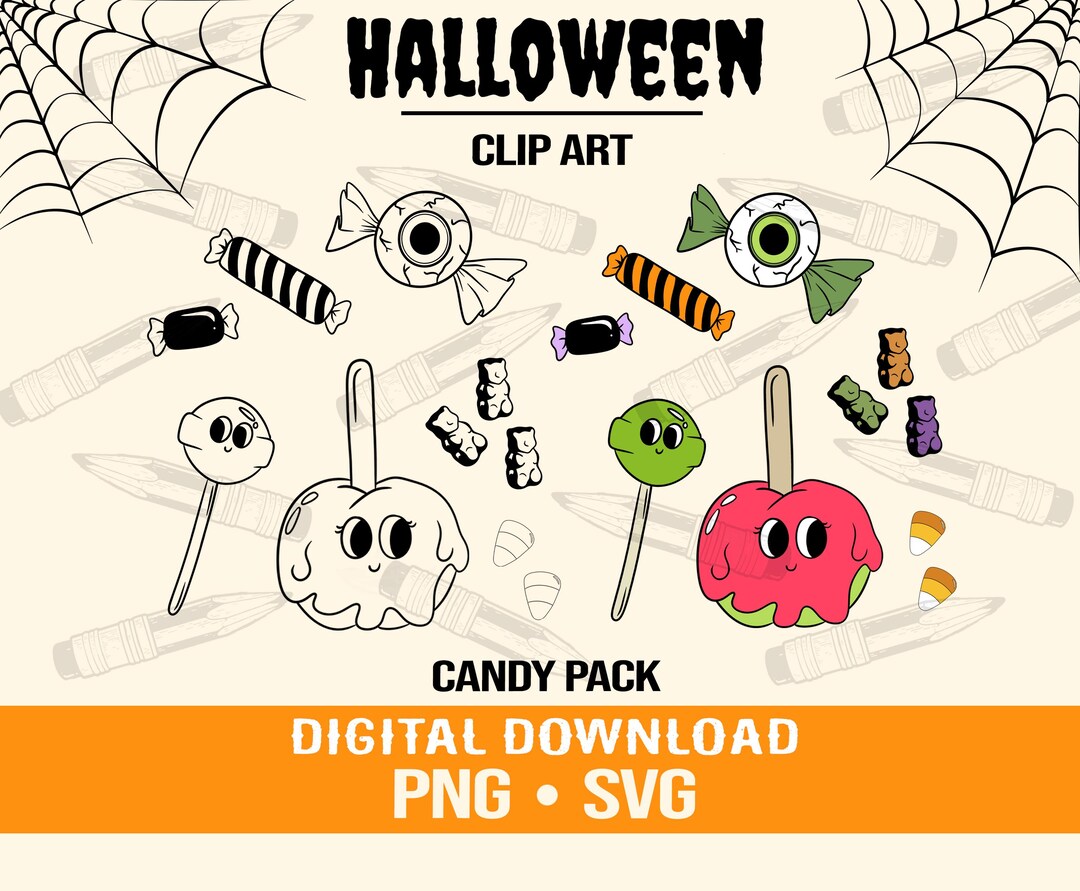 Candy Pack Cartoon Clip Art-cute Hand Drawn Halloween Candy Digital ...