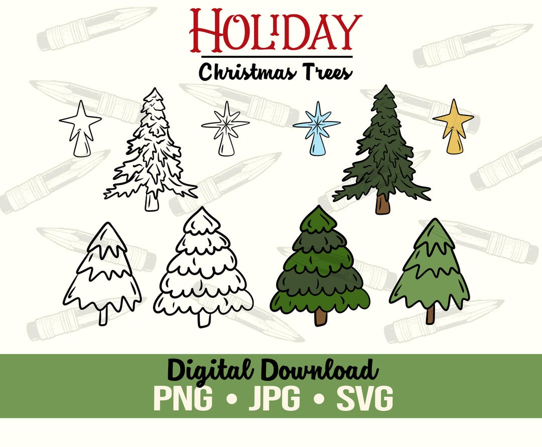 Christmas Tree and Star Topper Clip Art-cute Hand Drawn Christmas Trees ...