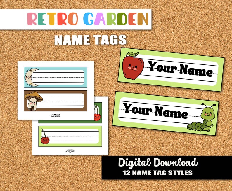 Retro Garden Desk Name Tags-digital Download Garden Name Plate-dig ...