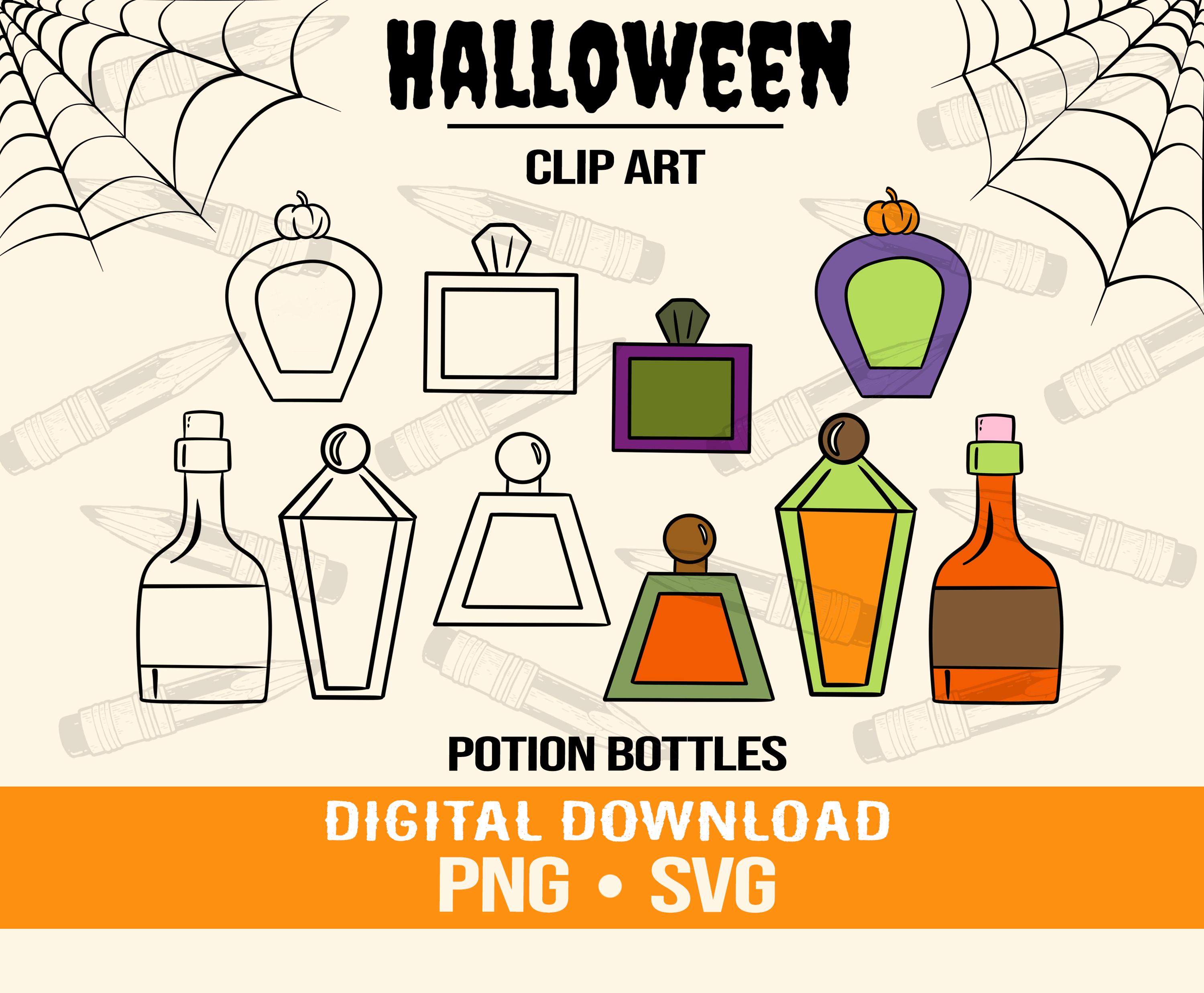 5 Potion Bottles Clip Art-hand Drawn Halloween Witch Potion Bottles ...