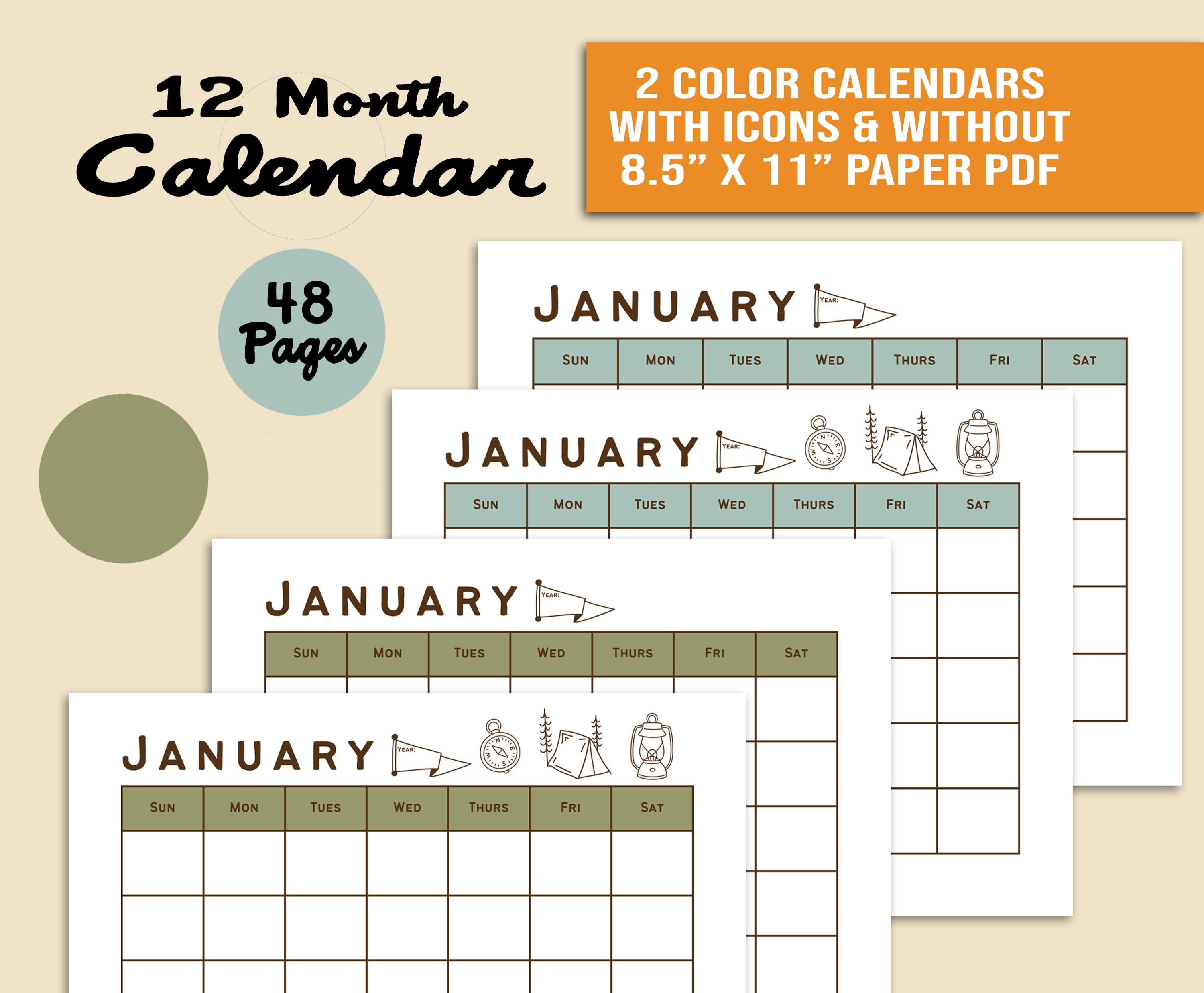 Camp Calendar-digital Download Camping Calendar-12 Month Printable ...