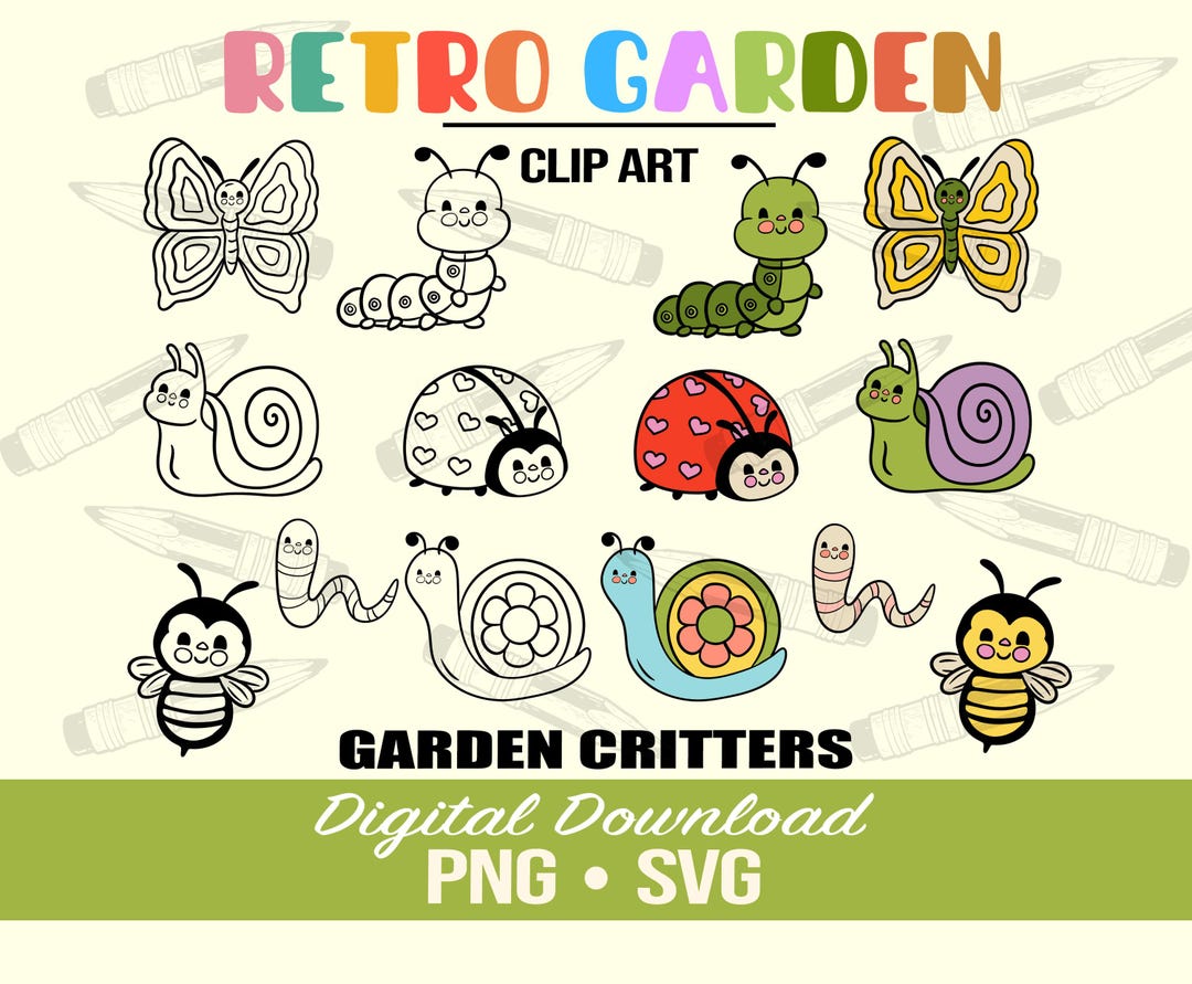 Garden Critters Clip Art-cute Hand Drawn Cartoon Bugs-digital-png Svg ...