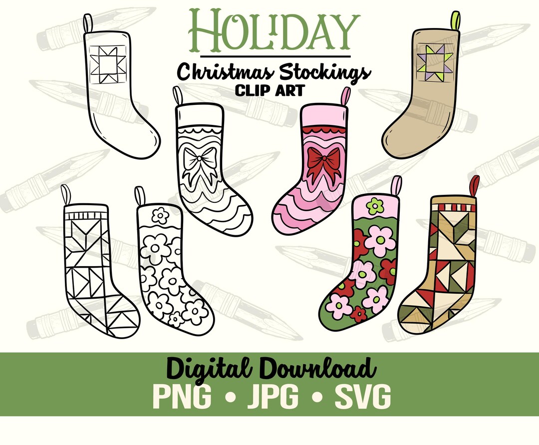 Christmas Stockings Clip Art-cute Hand Drawn Stockings Digital File ...