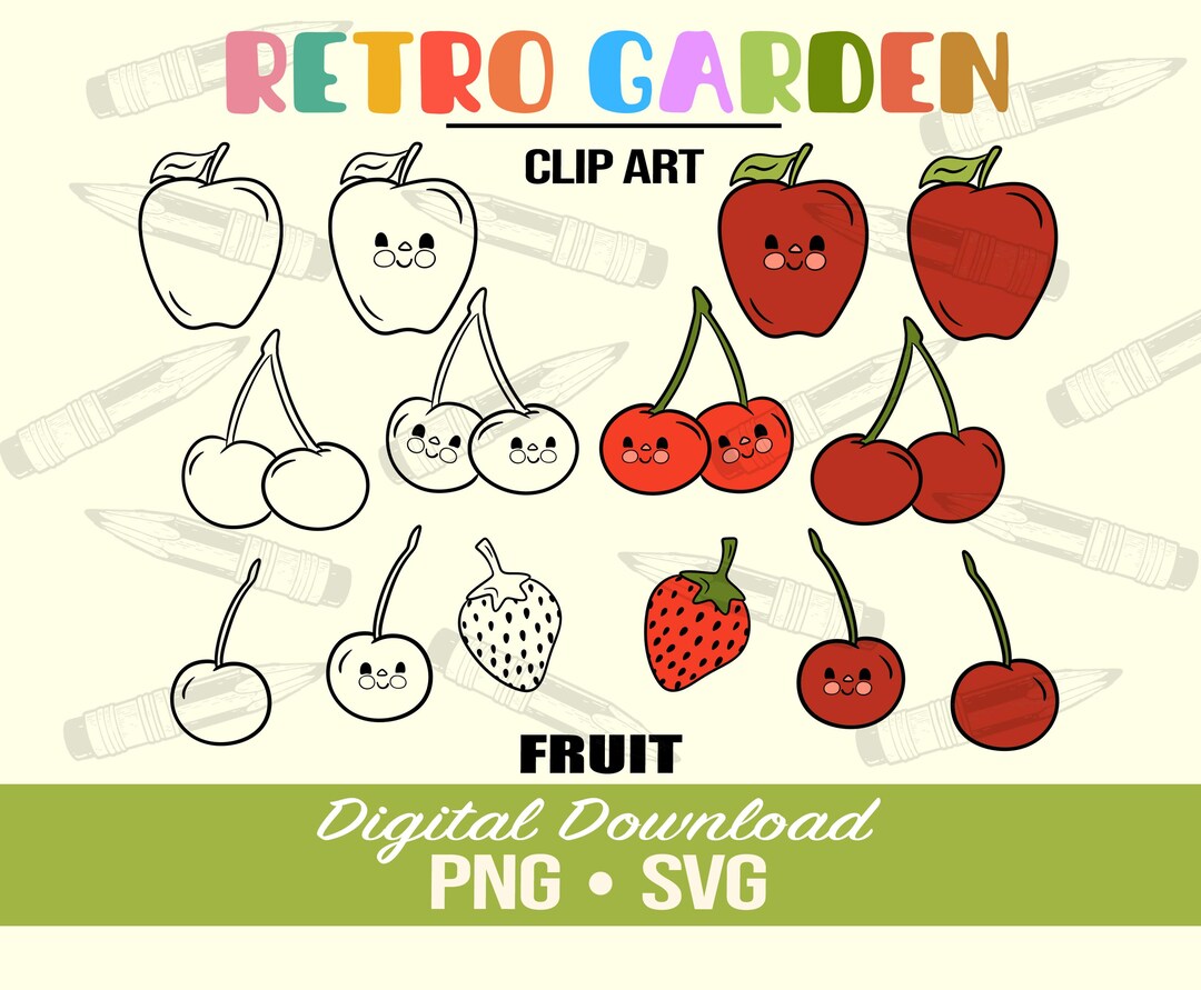 Garden Fruit Clip Art-cute Hand Drawn Cartoon Fruit Faces-digital-svg ...