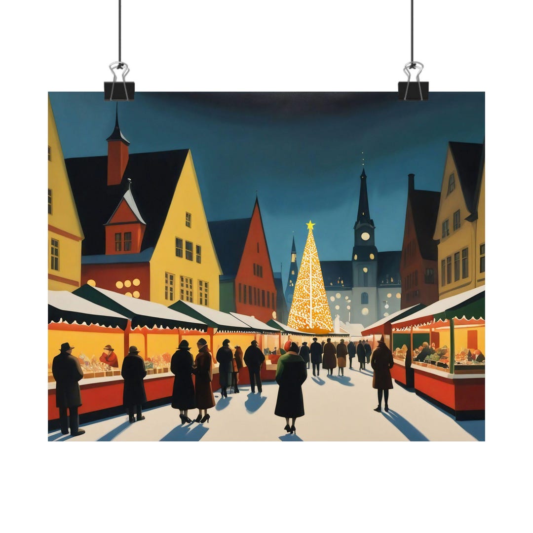 German Christmas Market Art, Holiday Wall Decor, Realist Painting ...