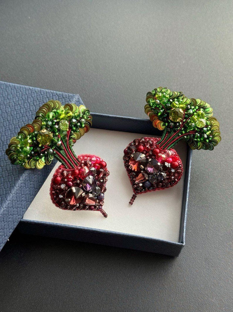 Purple Beet Brooch, Vegetable Nature Jewelry, Purple Beet Crystal Pin ...