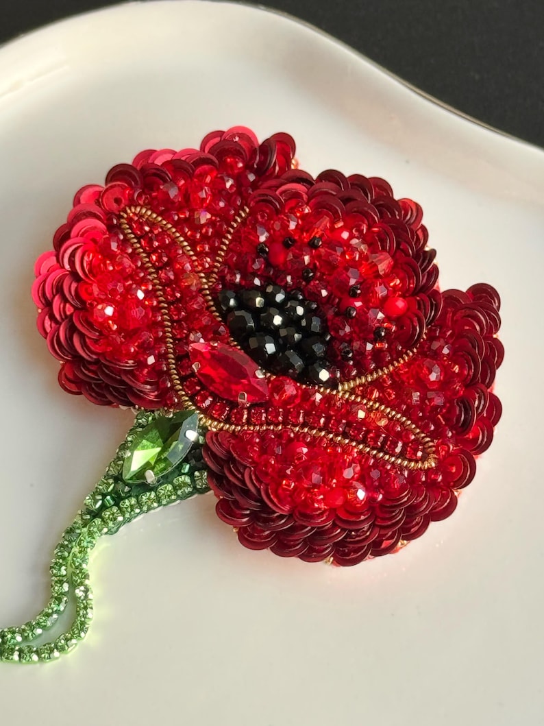Poppy Brooch, Brooches for Women, Red Flower Beaded Pin, Ukrainian Brooch, Gift for Mom, Brooch ...
