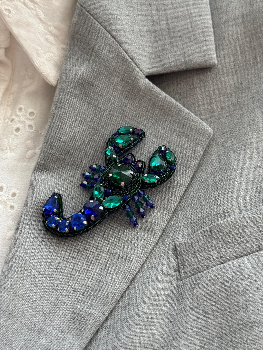 Crystal Scorpio Brooch: Beaded Scorpion Pin, Zodiac Statement Jewelry ...