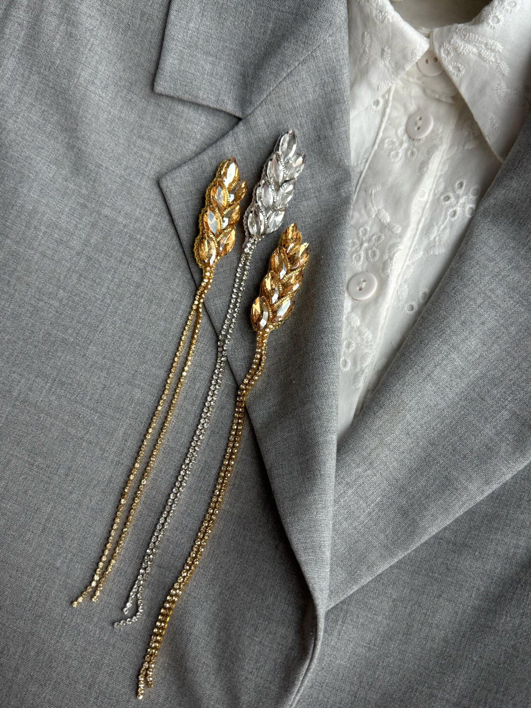 Handmade Gold & Silver Wheat Brooch: Rustic Harvest Lapel Pin - Etsy UK